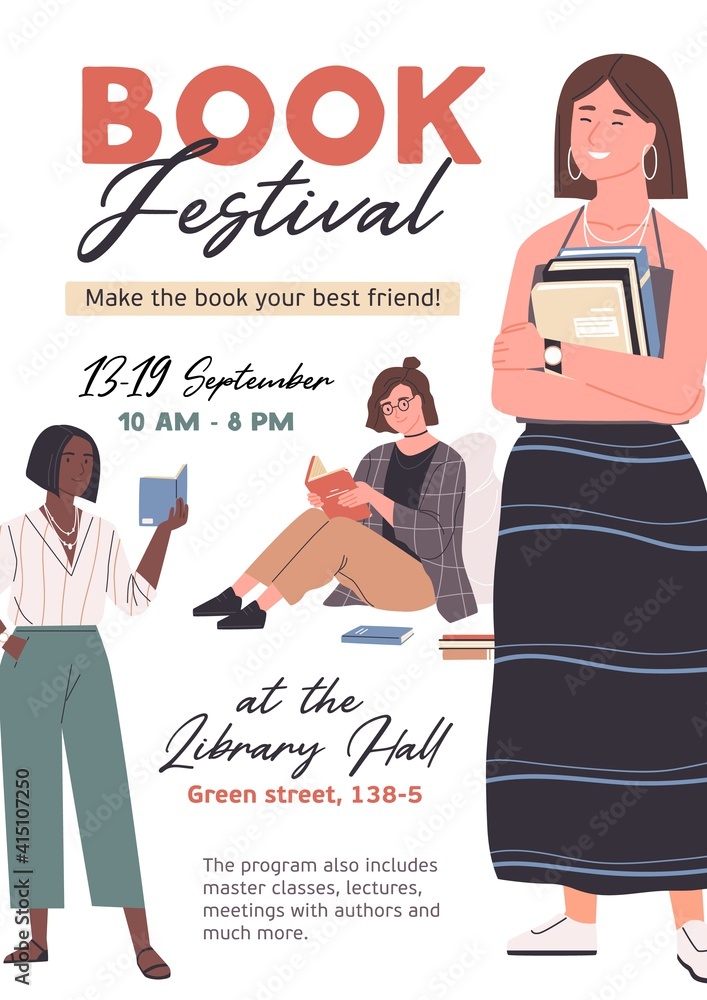 Flyer or poster template for advertising book festival with place for ...