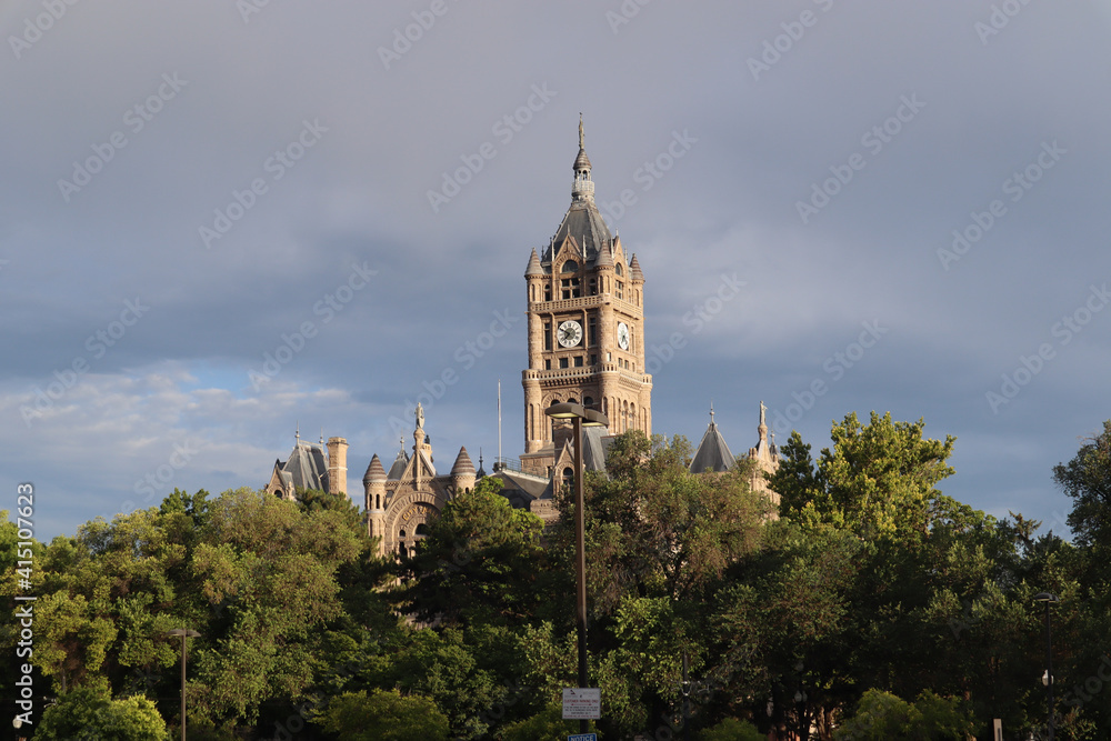 County Building clock tower emerging from the trees in Salt Lake City ...