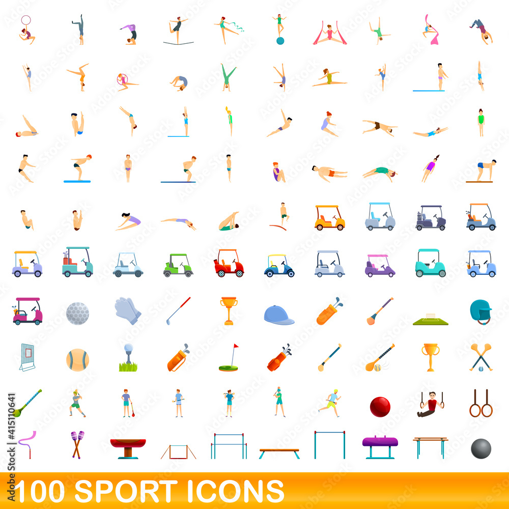 100 sport icons set. Cartoon illustration of 100 sport icons vector set ...