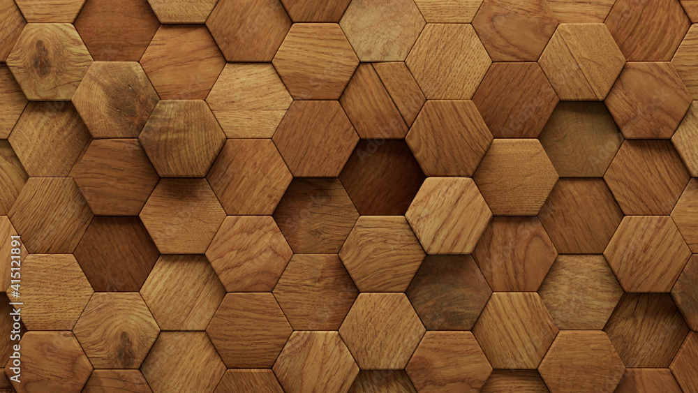 Wood Block Wall background. Mosaic Wallpaper with Light and Dark Timber ...