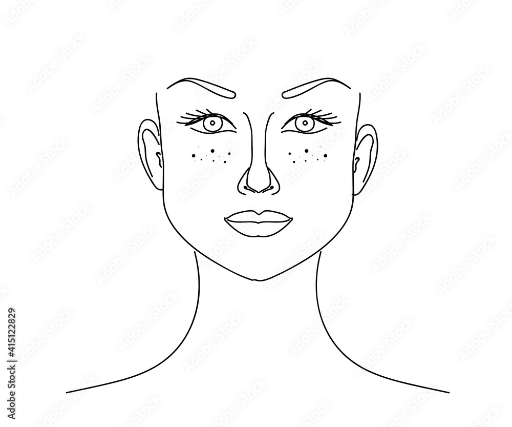 Face with freckles of a beautiful girl. Sketch. Vector illustration ...