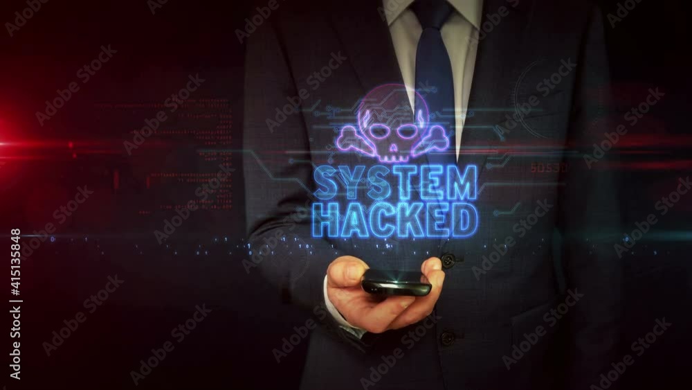 System Hacked warning concept with skull symbol, cyber attack alert, danger and computer ...