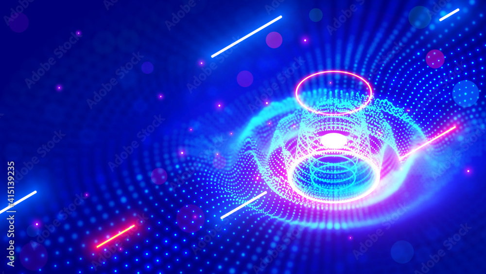 Abstract sound wave. Neon music tech background in nightclub. Equalizer ...