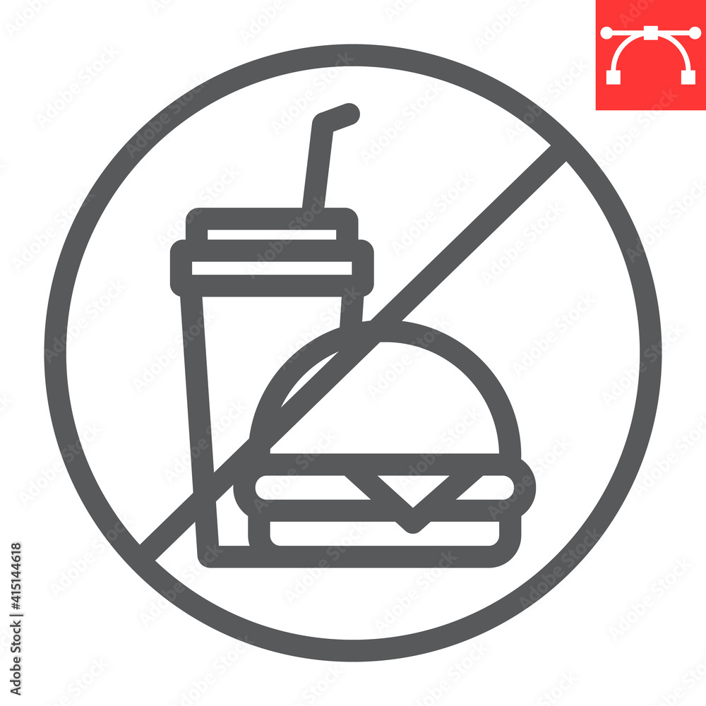 Do not eat line icon, prohibition and no eat, no fast food vector icon ...