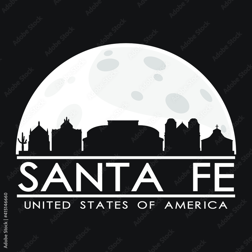 Santa Fe Full Moon Night Skyline Silhouette Design City Vector Art ...