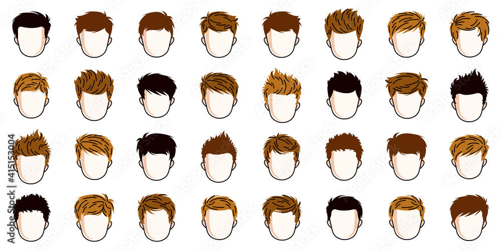 Boy hairstyles heads vector illustrations set isolated on white ...
