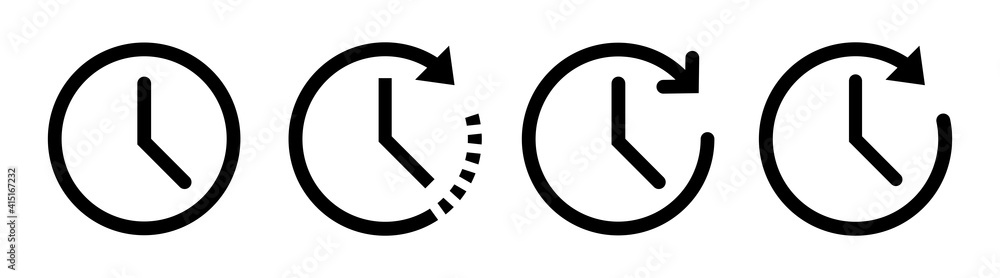 Clock with arrow circle. Time icon symbol isolated on white background ...