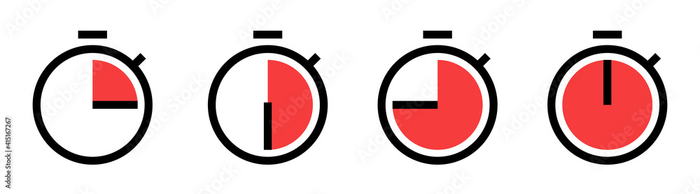 Set of red timer icons. Countdown timer in a flat style. Stopwatch ...