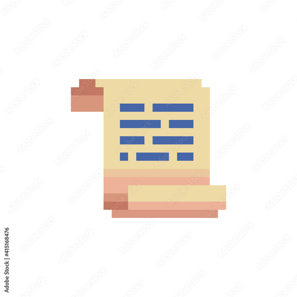 Pixel paper scroll icon. Sticker design. Old school computer graphic ...