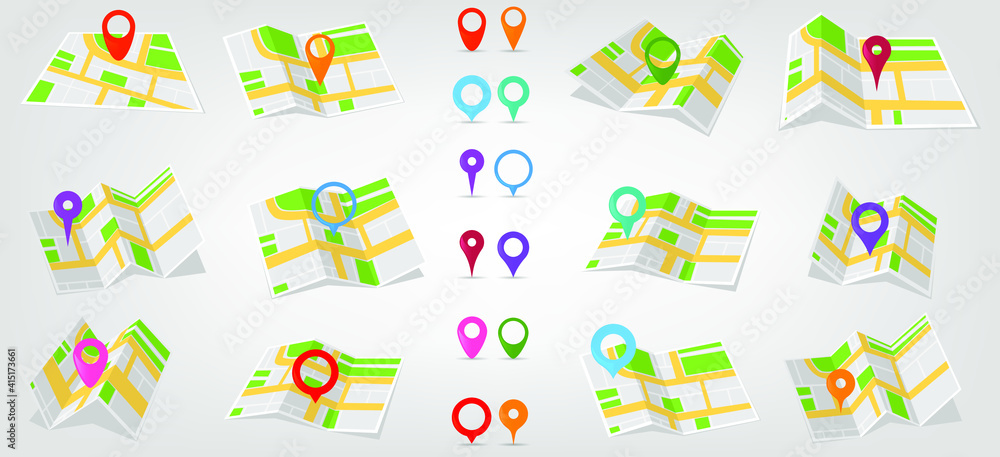 Geolocation collection with location icons. Maps with Geolocation pins ...