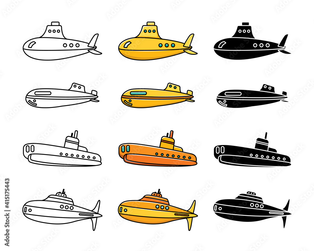 Vector set of submarines. Military vessels. The Navy. Stock Vector ...