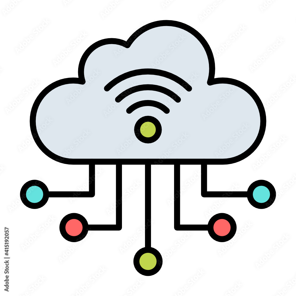 Secure integration of IoT and Cloud Computing Concept Vector color line ...