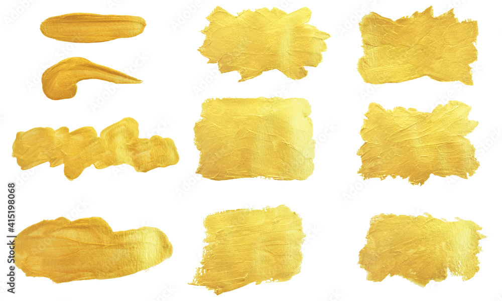 Gold paint stroke set. Gold brush abstract art illustration. Gold ...