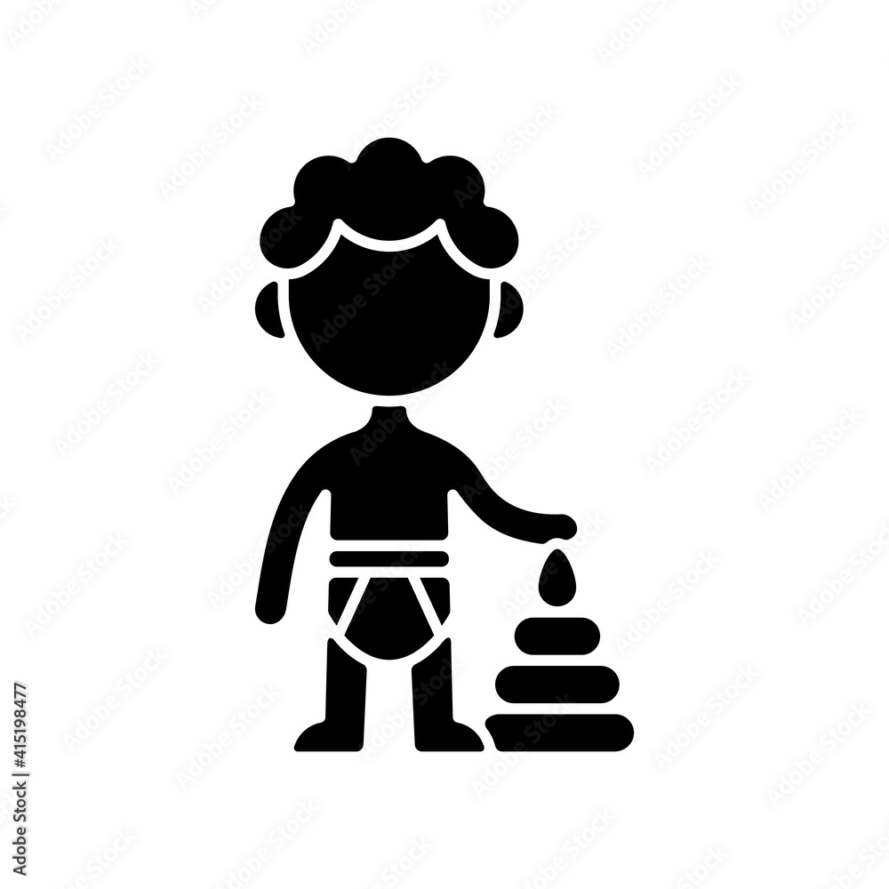 Male toddler black glyph icon. 1-2 years old. Child development ...