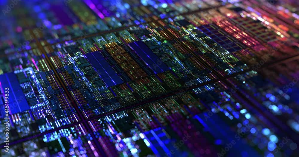 Iridescent Silicon Microchip Computer Wafer. 7nm, 5nm and 3nm ...
