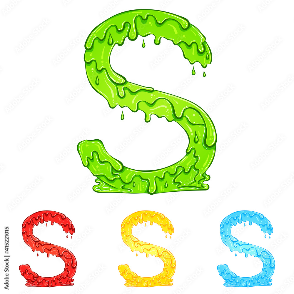Letter S with flow drops and goo splash. Color illustration of the ...
