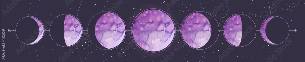 Modern magic witchcraft card with moon phases. Pagan moon symbol ...