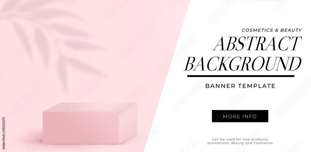 3d Abstract background with pink tropical leaves shadows, pink podium ...