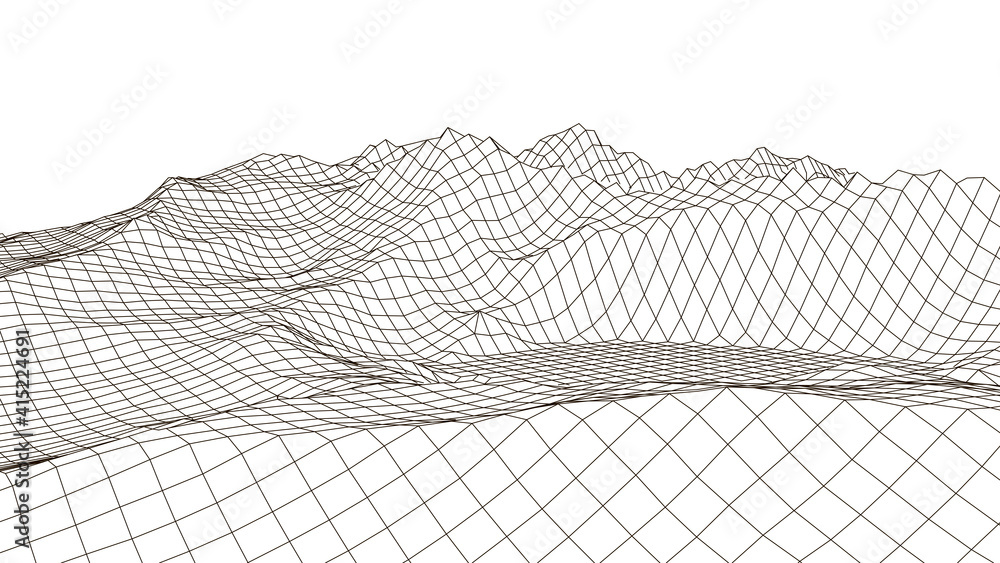 Abstraction. Landscaping of mountains. Wireframe landscape background ...