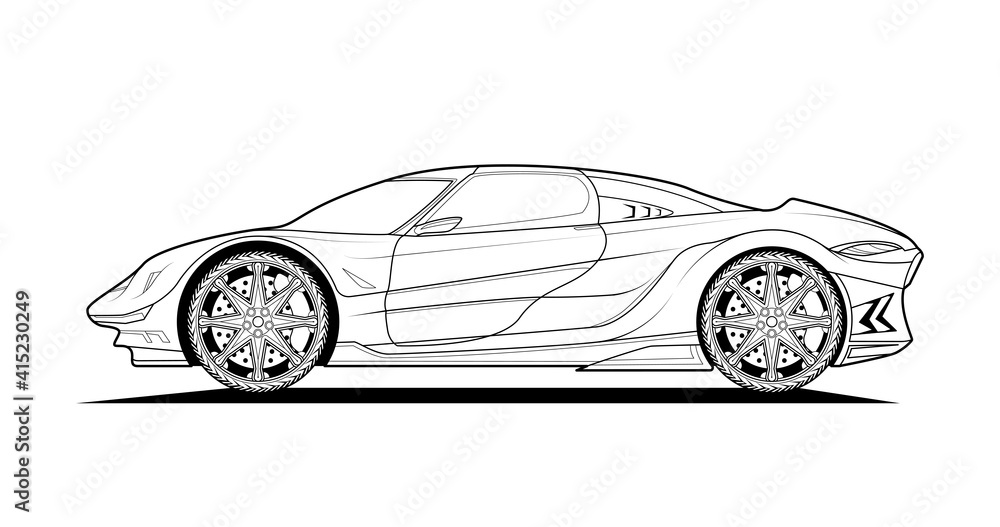 Vector line art original car illustration. Black contour sketch ...