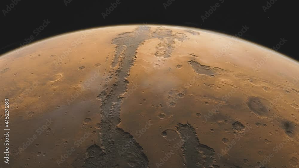 Planet Mars in deep space. spacecraft flies near Mars in the solar ...