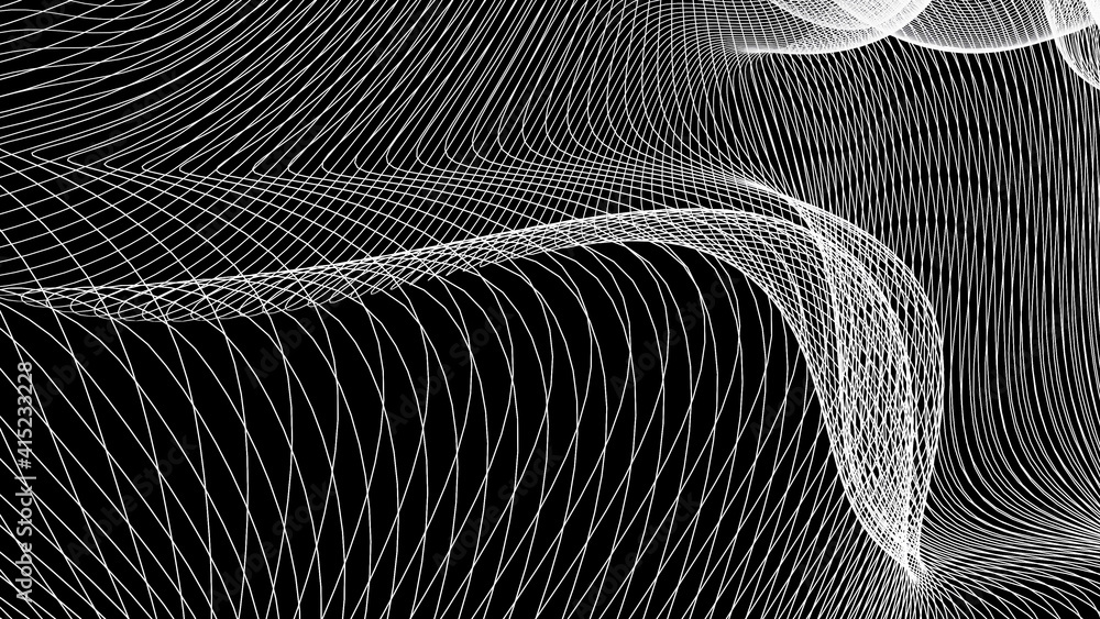 Hypnotic lines of rays into space in 3d. Background of abstract curving ...