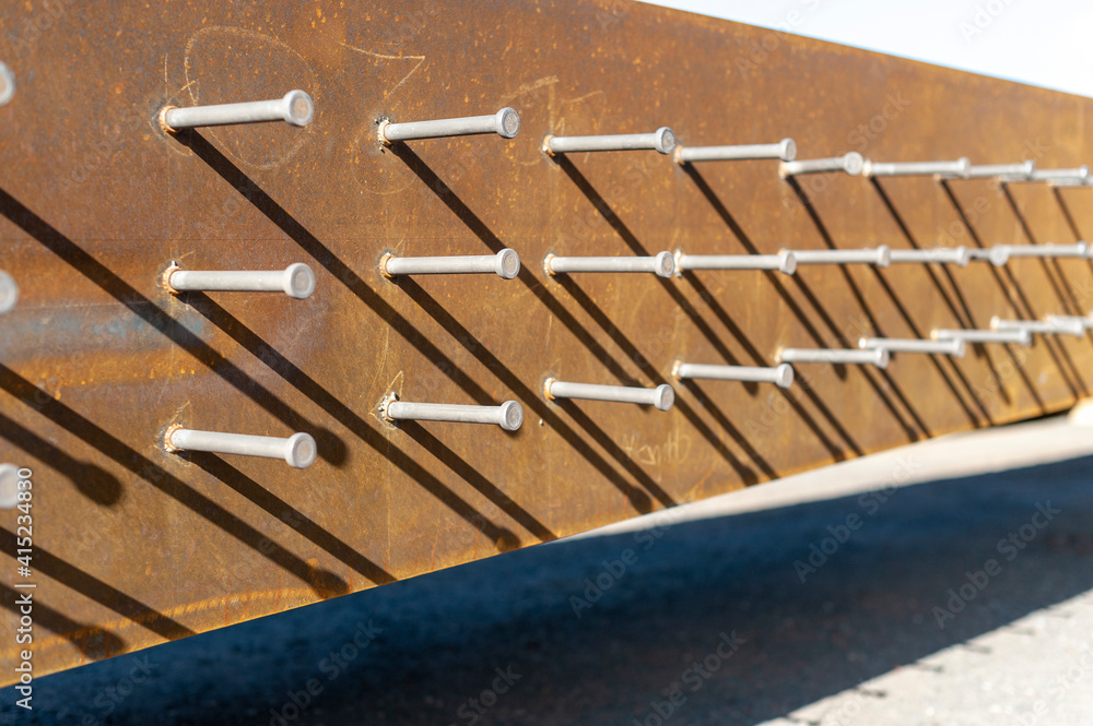 Raw Rusty Steel Girders Bridge Section with Pins Welded onto the Beam ...
