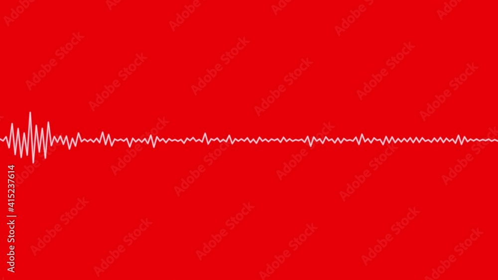 Sound wave with line isolated on red background. White color digital ...