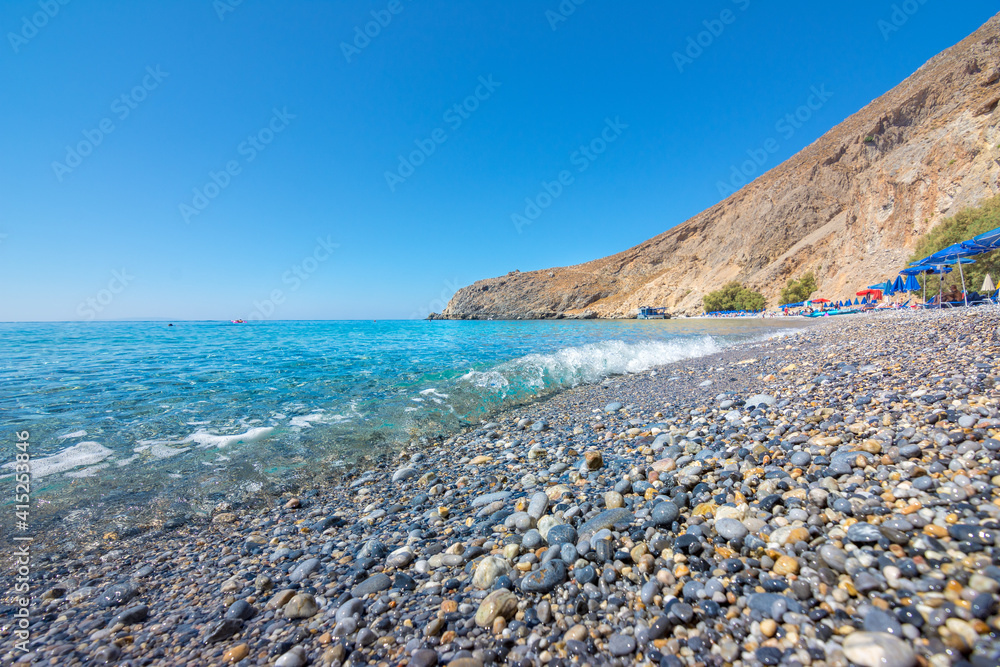Glyka Nera beach (Sweet Water or Fresh Water). View of the remote and ...