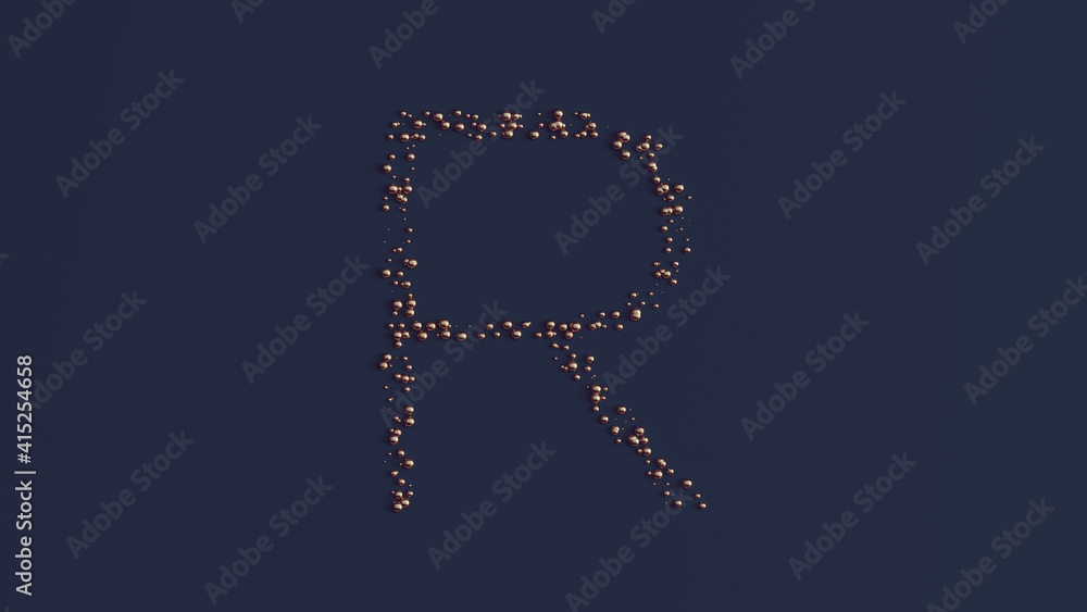 Typeface Letter R Symbol Formed out of Bronze Spheres 3d illustration ...
