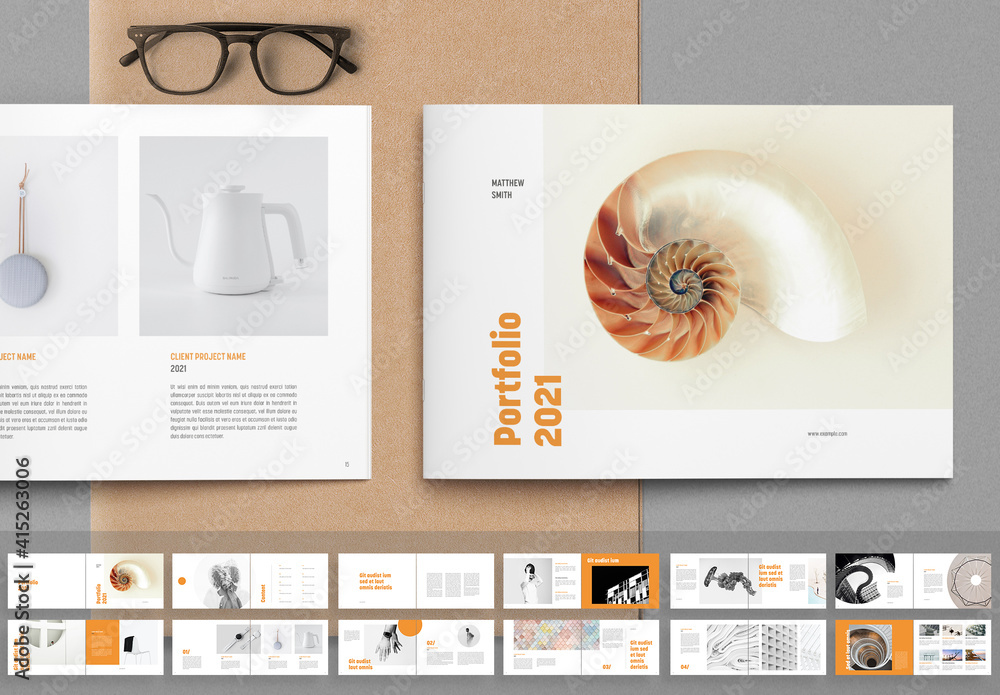 Portfolio Layout with Orange Accents Stock Template | Adobe Stock