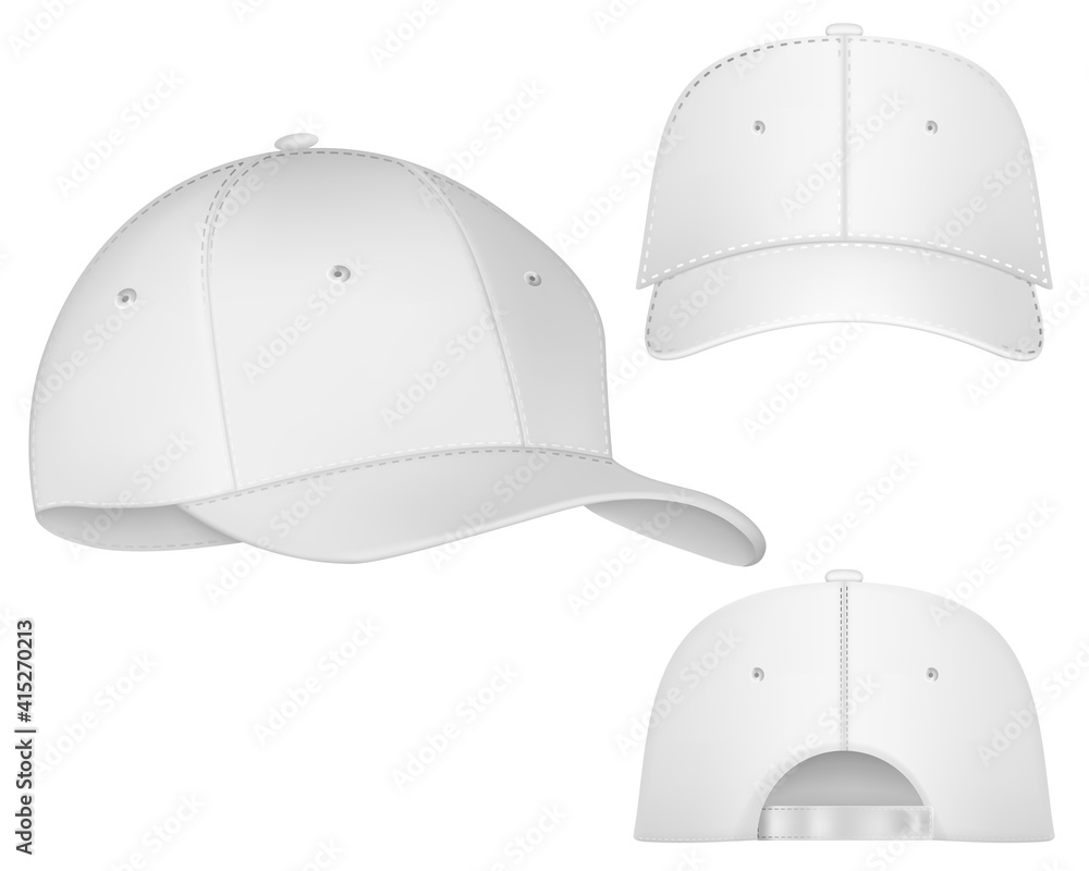 Vector baseball cap front, back and side view. Mockup isolated on ...