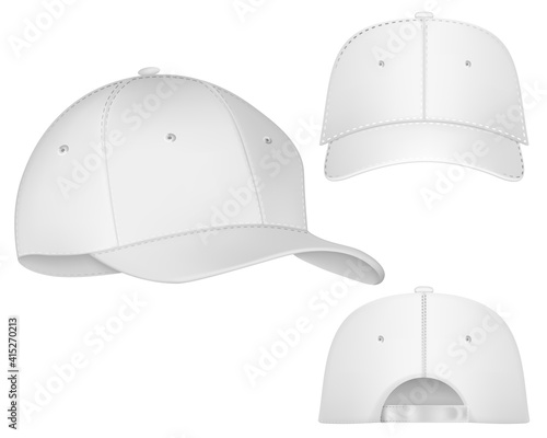 Vector baseball cap front, back and side view. Mockup isolated on ...