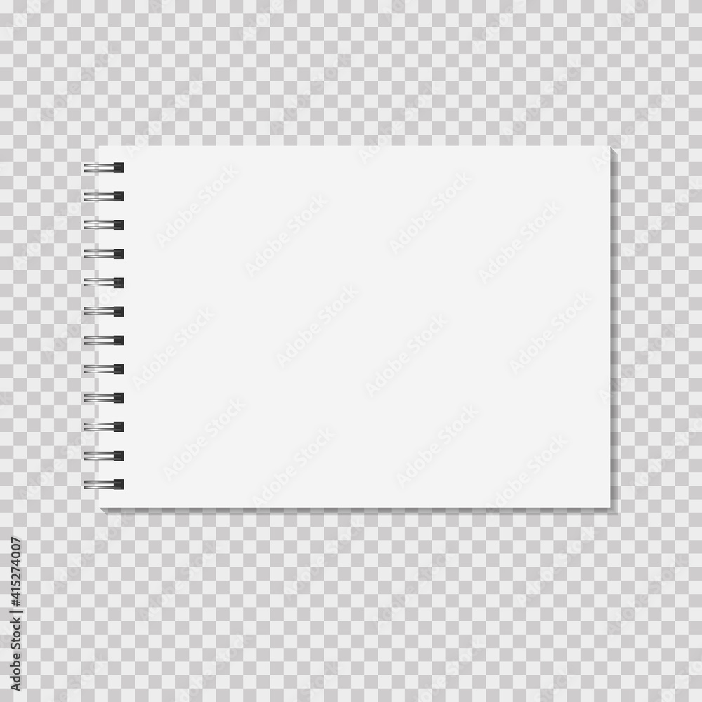 Horizontal notepad mock up on transparent background. Blank pages ...