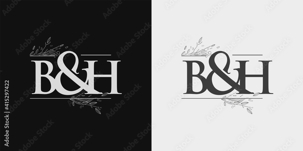 BH Initial logo, Ampersand initial Logo with Hand Draw Floral, Initial ...