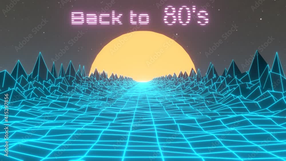 Digital 80s abstract 3D animation background. Retro dance party sci-fi ...
