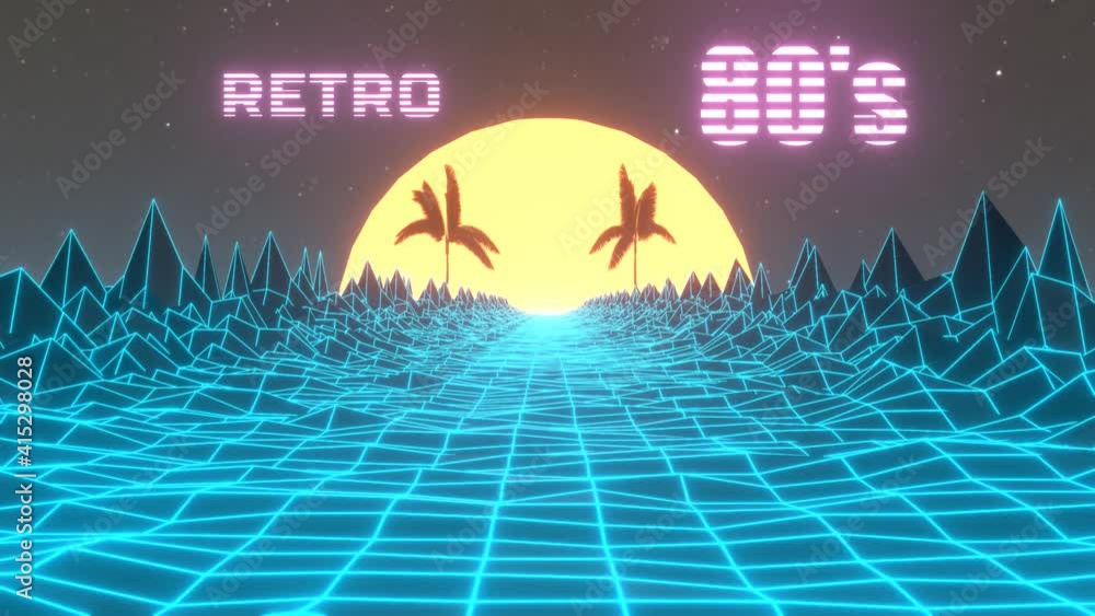 Digital 80s abstract 3D animation background. Retro dance party sci-fi ...