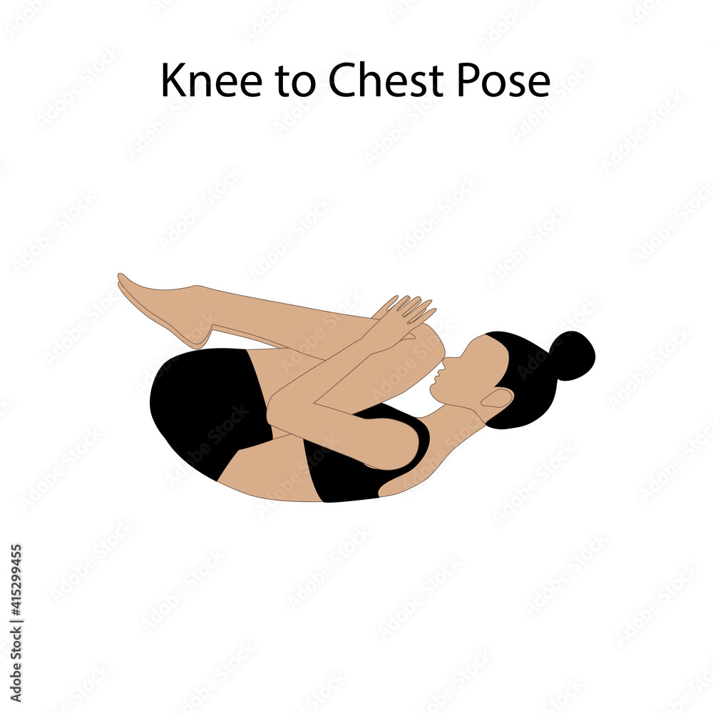 Knee to chest pose yoga workout. Healthy lifestyle vector illustration ...