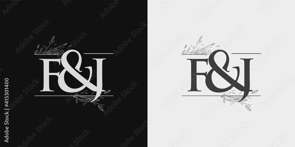 FJ Initial logo, Ampersand initial Logo with Hand Draw Floral, Initial ...