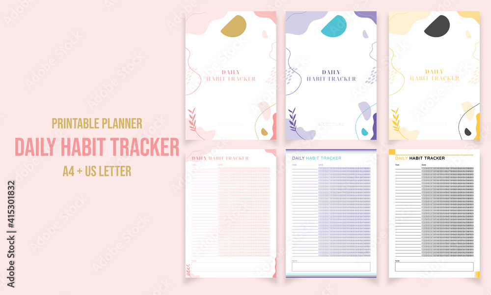 Minimalist daily habit tracker planner pages design collection vector ...