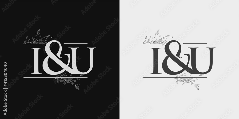 IU Initial logo, Ampersand initial Logo with Hand Draw Floral, Initial ...
