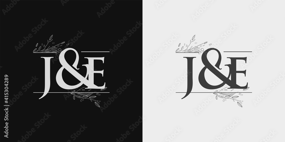 JE Initial logo, Ampersand initial Logo with Hand Draw Floral, Initial ...