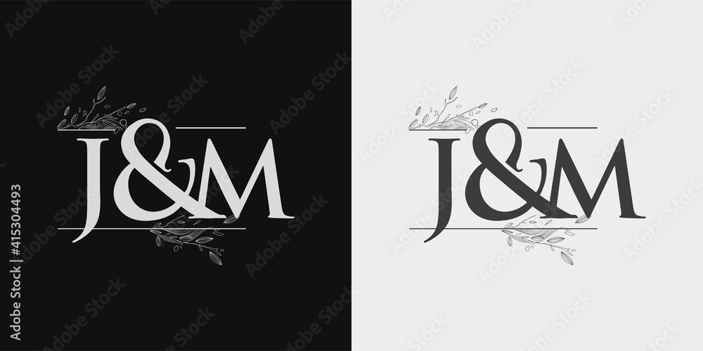 JM Initial logo, Ampersand initial Logo with Hand Draw Floral, Initial ...