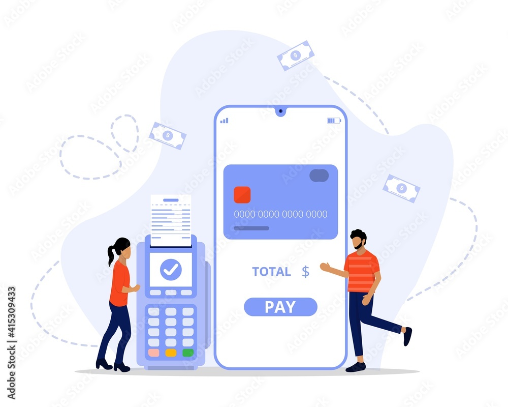 Vector Illustration, Mobile Payment Concept, Showing how user pay ...