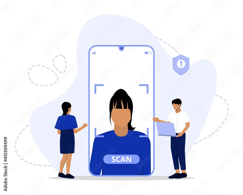 Vector Illustration, Face Recognition Technology Concept, Showing a ...