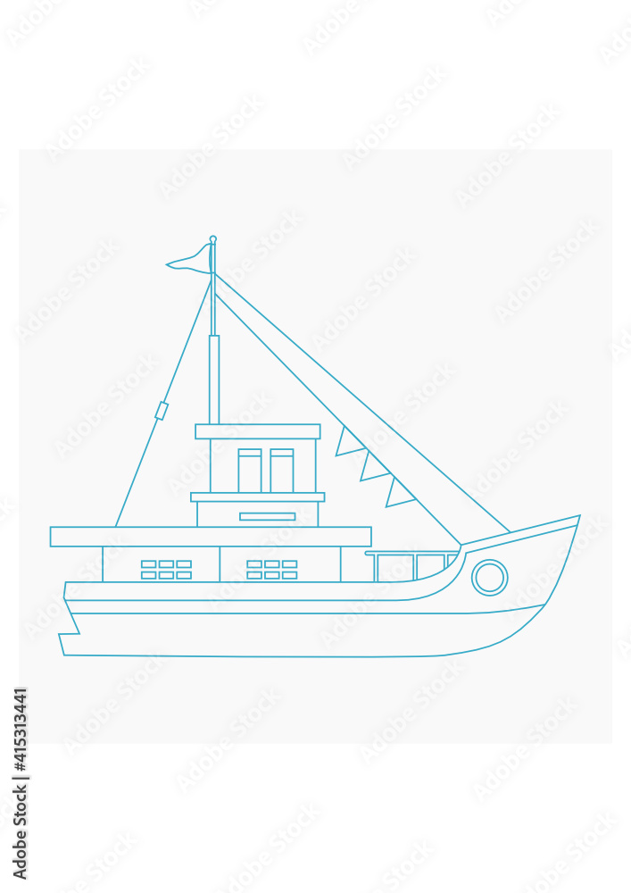 Editable Outline Style Side View Ship Vector Illustration for ...