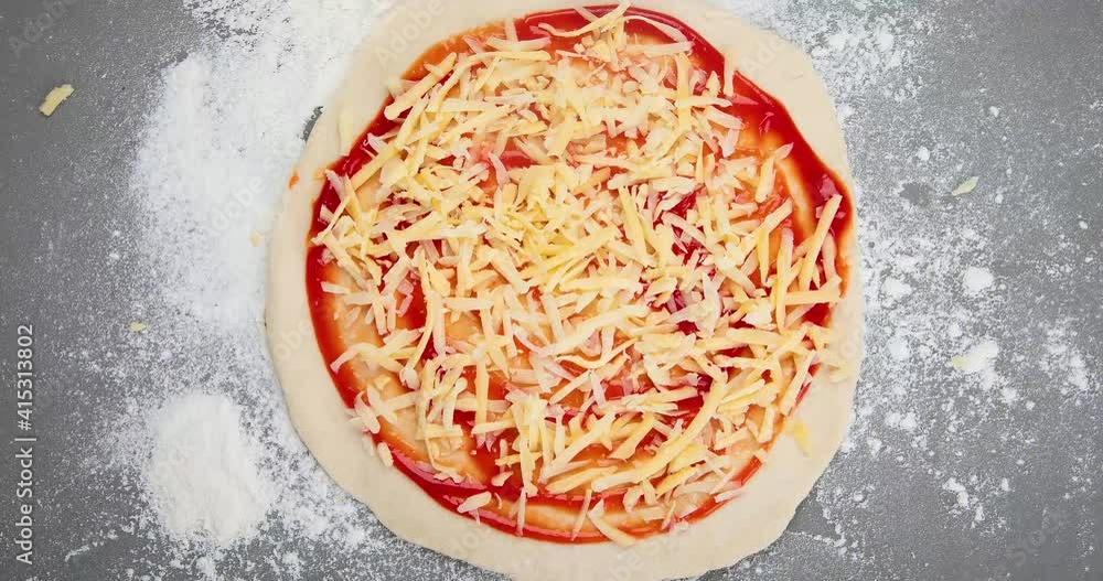 Making homemade pizza. Stop motion, animation, 4K. Top view. Italian ...