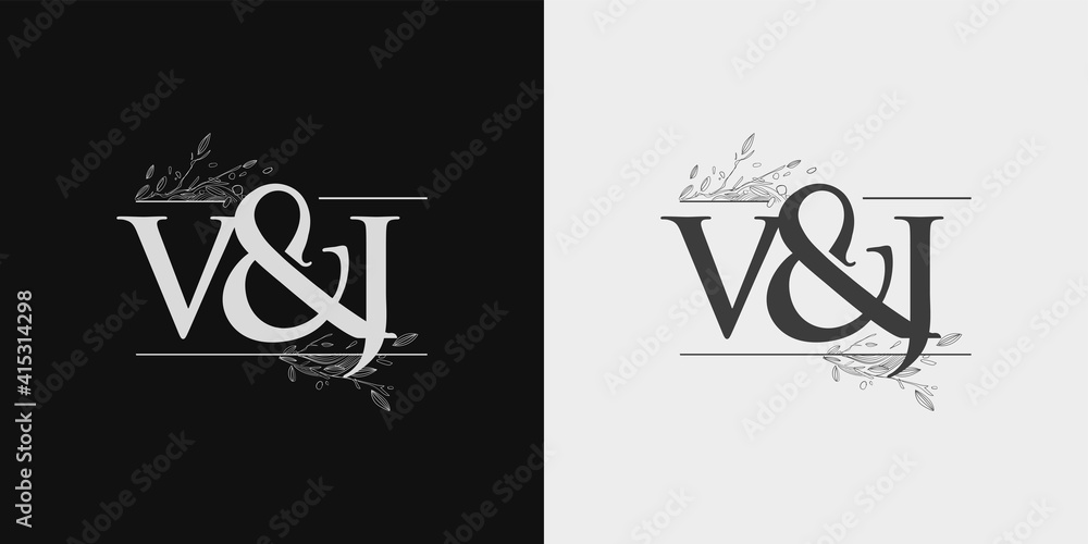 VJ Initial logo, Ampersand initial Logo with Hand Draw Floral, Initial ...
