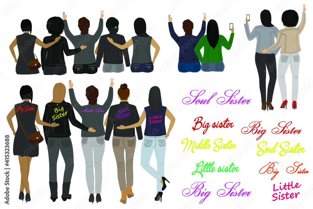 Best friends clipart Girls back view Custom girls Stock Vector | Adobe ...