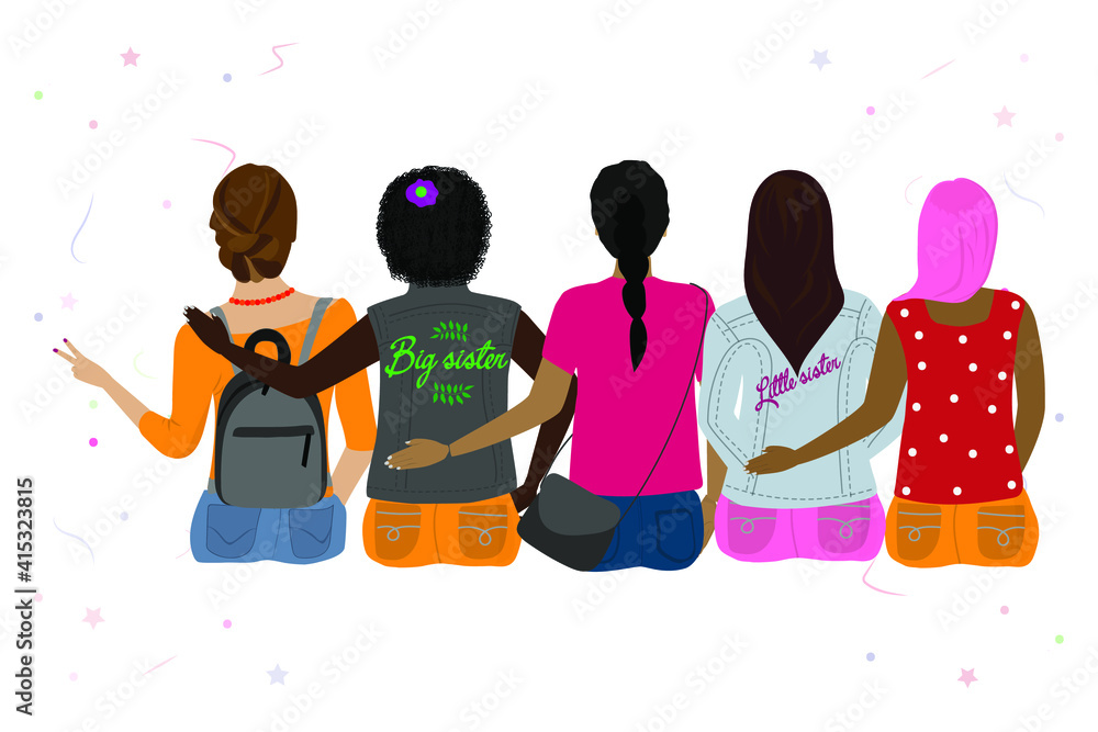Best friends clipart Girls back view Custom girls Stock Vector | Adobe ...